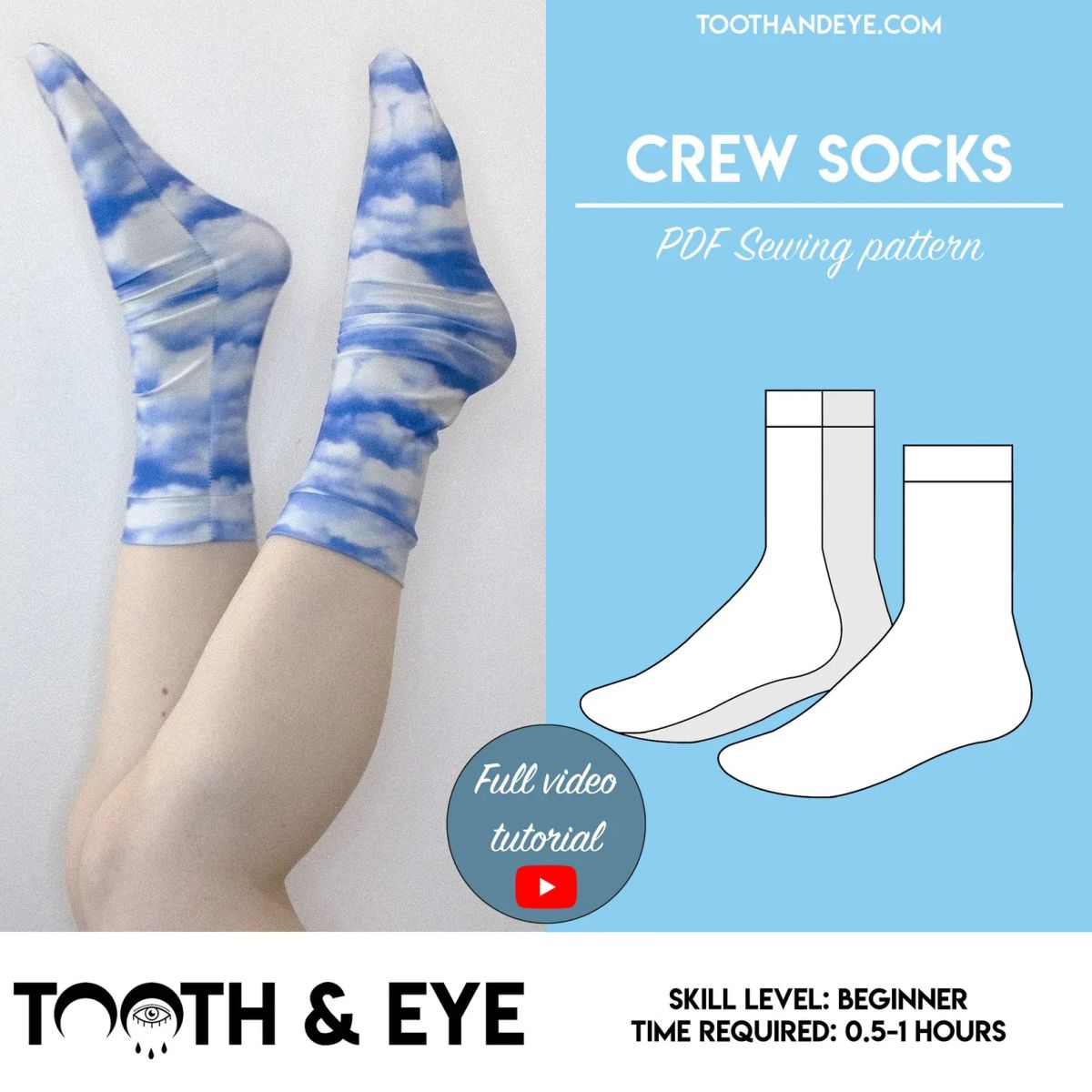 Crew Socks by Tooth and Eye Sewing Patterns | Threadloop
