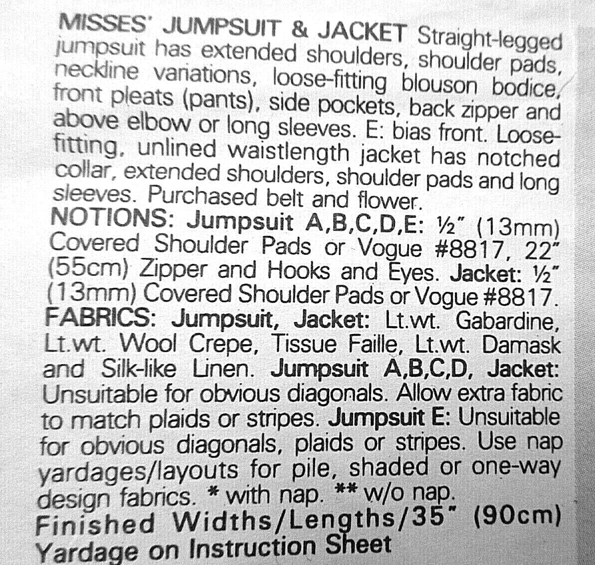 2188 | Misses' Jumpsuit & Jacket by Vogue | Threadloop