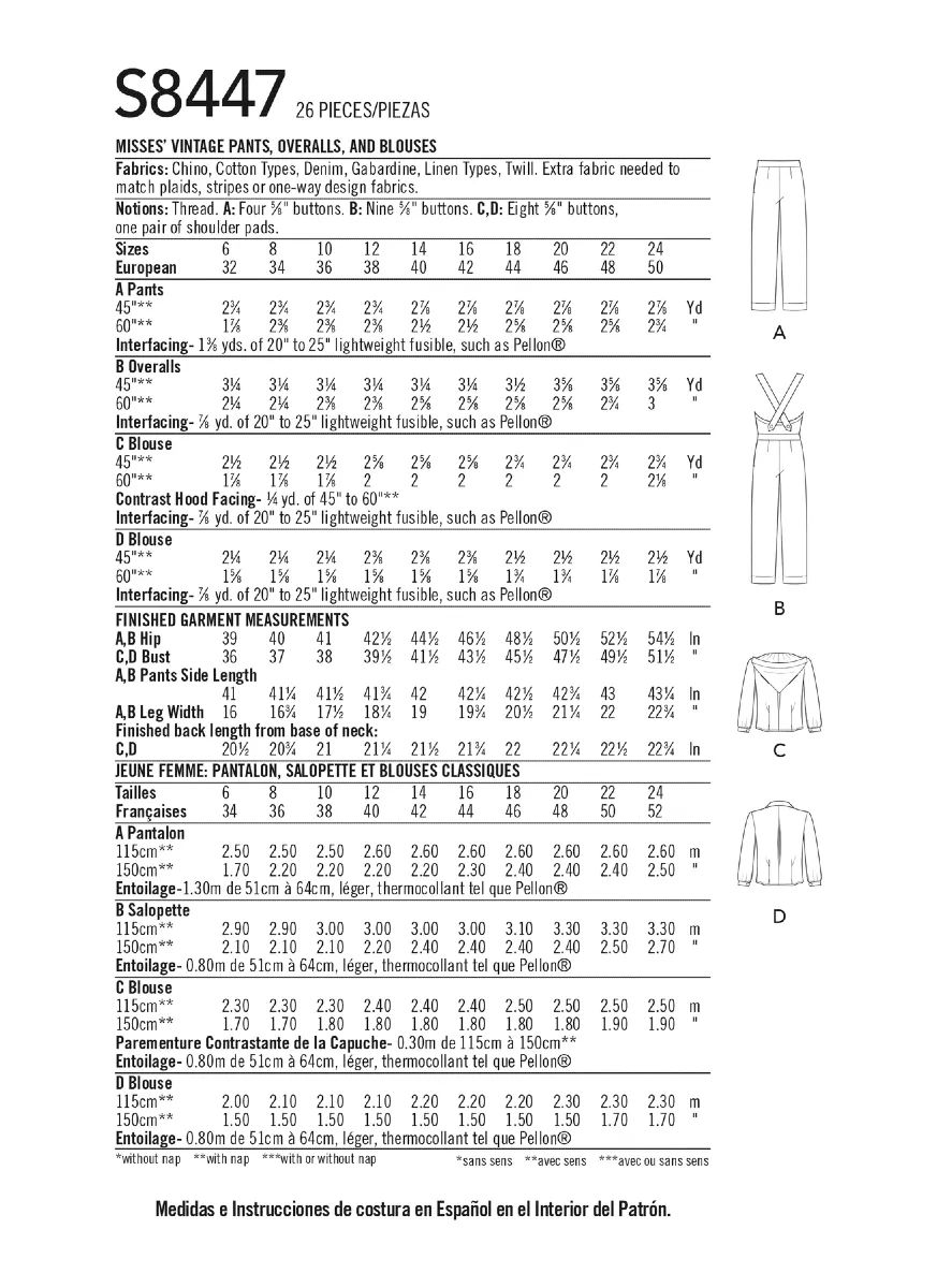 8447 | Misses' Vintage Pants, Overalls and Blouses by | Threadloop