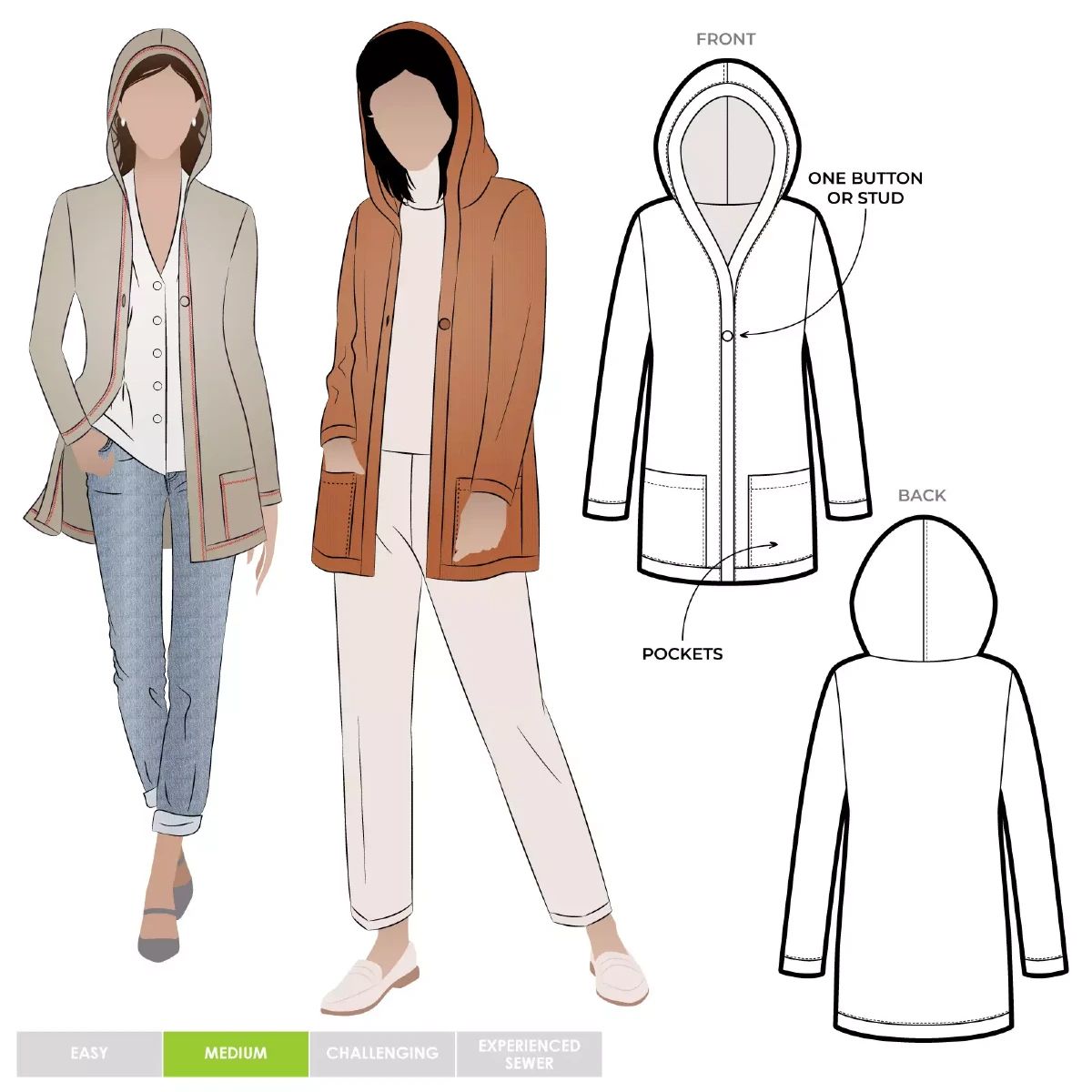 Heidi Hooded Cardigan by Style Arc | Threadloop