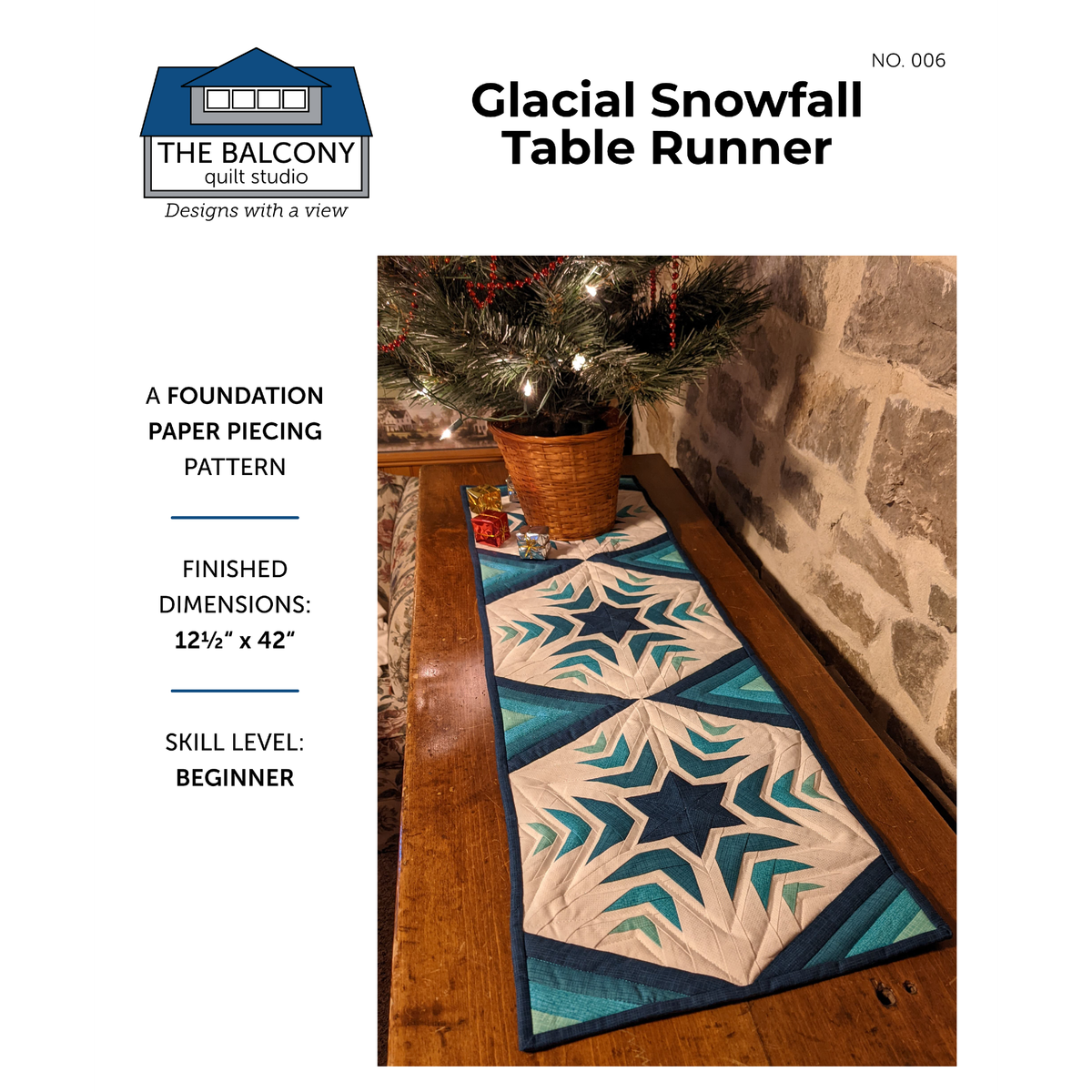 Glacial Snowfall FPP Table Runner by Balcony Quilt Studio | Threadloop