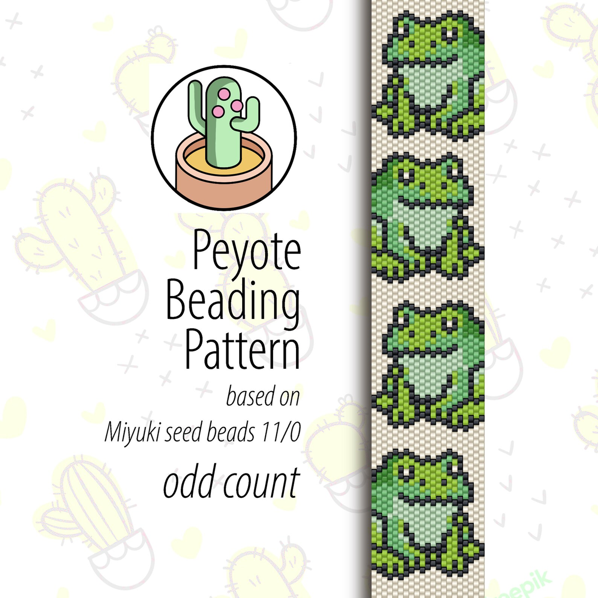 Happy Green Frog Peyote Pattern by Peyote Mania | Threadloop