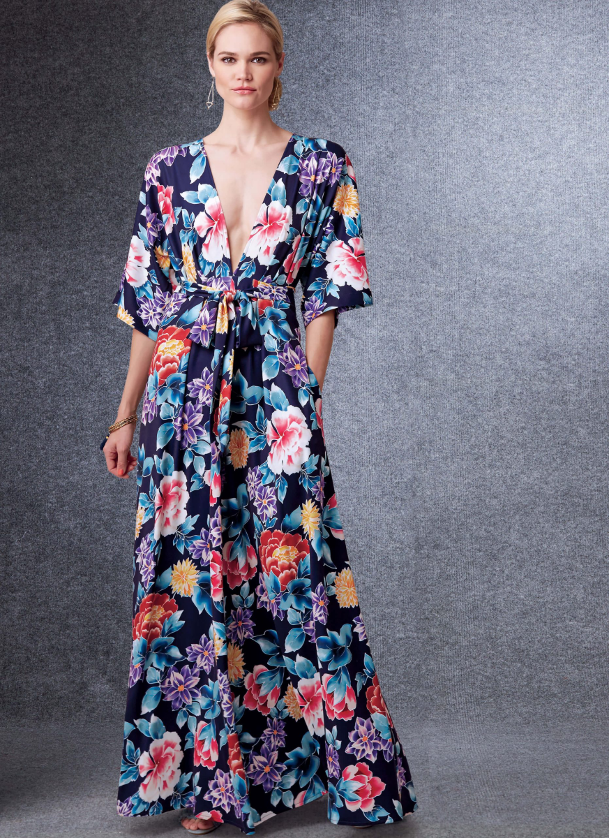 V9253 & V1735 | Misses' Deep-V Kimono-Style Dresses with | Threadloop